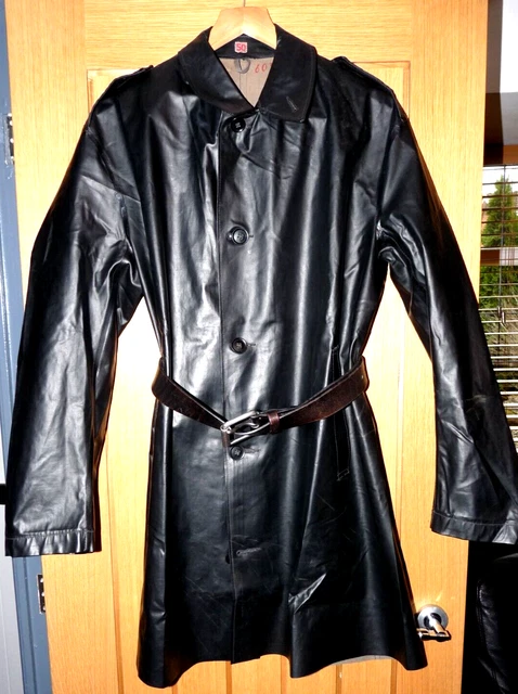 SHINY BLACK VINYL vintage raincoat trench with belt 50 chest fet wear £ ...