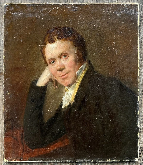 TABLEAU ANCIEN 19ÈME Portrait d’Homme Bourgeois Dandy Accoudé Peinture ...