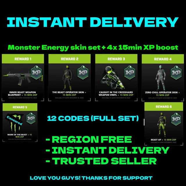 CALL OF DUTY Modern Warfare 3 Monster Energy ensemble complet de 12 DLC ...