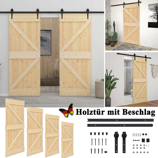 TÜR MIT BESCHLAG Kiefer Massivholz Holzschiebetür Schiebetür ...