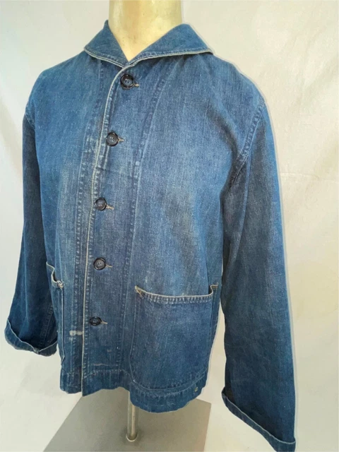 Vtg 40s Wwii Mens Us Navy Usn Military Denim Jean Shawl Collar Work