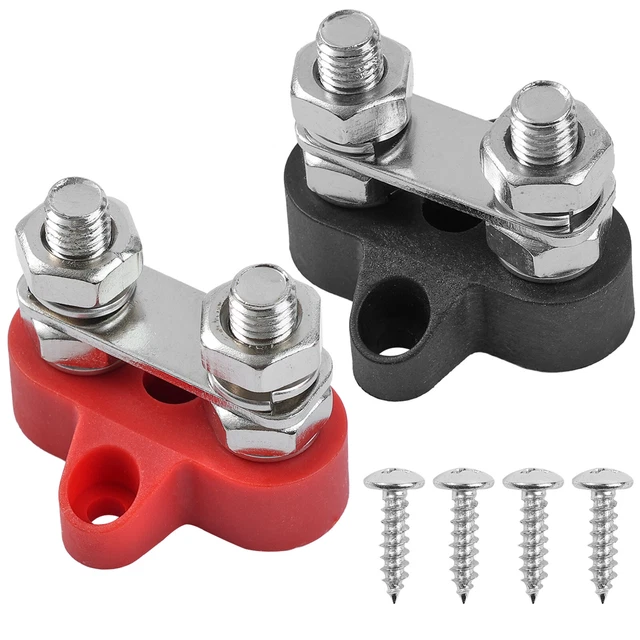 1RED &1BLACK 2 Post Bus Bar Power Distribution Terminal Block M8 Busbar ...