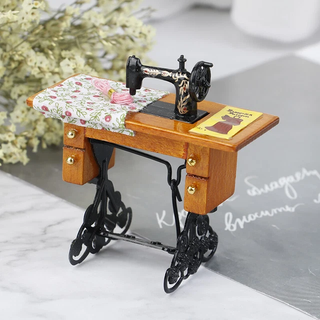 VINTAGE MINIATURE SEWING Machine With Cloth for 1/12 Scale Dollhouse ...