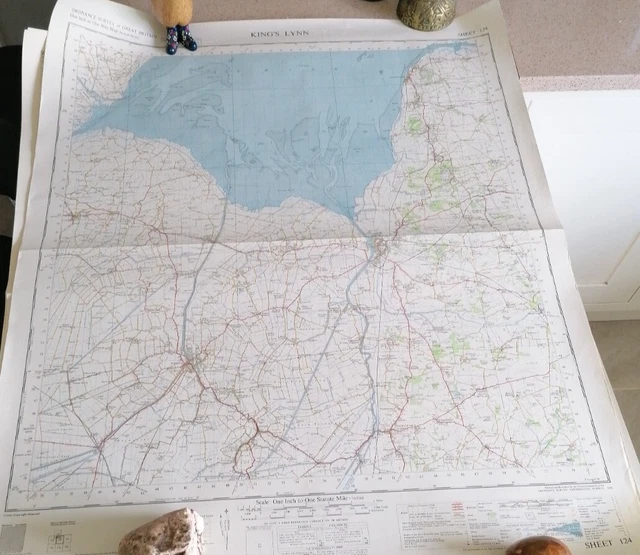 ORDNANCE SURVEY WALL CHART/ os MAP KINGS LYNN Norfolk # 124 1": 1 MILE ...
