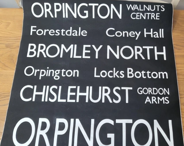 VINTAGE BUS DESTINATION Blind Sign- ORPINGTON, BROMLEY, CHISLEHURST ...
