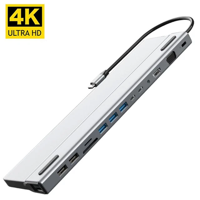 JACK USB TYPE-C Hub Gigabit Ethernet Docking Station 4K HDMI For Laptop ...