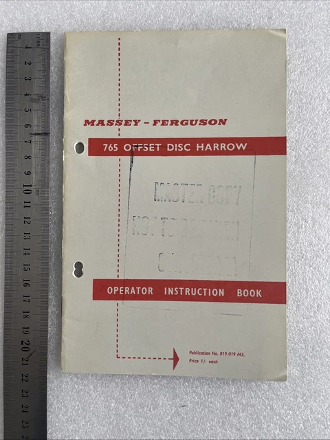 MASSEY FERGUSON ORIGINAL 765 Offset Disc Harrow Instruction Manual/Book ...