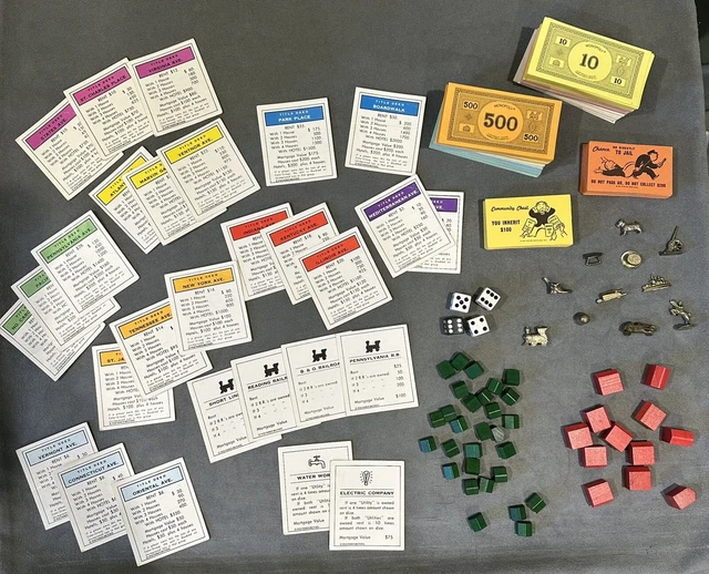 VINTAGE 1935 MONOPOLY Set Cards Money Pieces Wooden houses Original ...