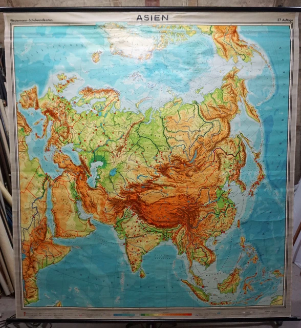 PULL-DOWN VINTAGE MAP Asia wall chart poster EUR 193,17 - PicClick FR