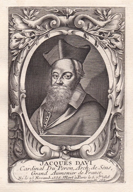 JACQUES DAVY DU Perron Poète Cardinal Saint-Lo Gravure 1650 sur Cuivre Portrait EUR 17,71 ...