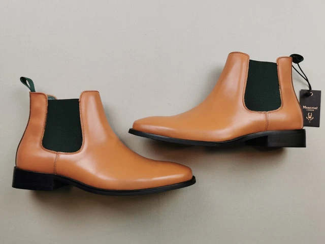 MONCRIEF LONDON MENS UK 9 Leather Ankle Chelsea Boots (BNWT) Brown w ...