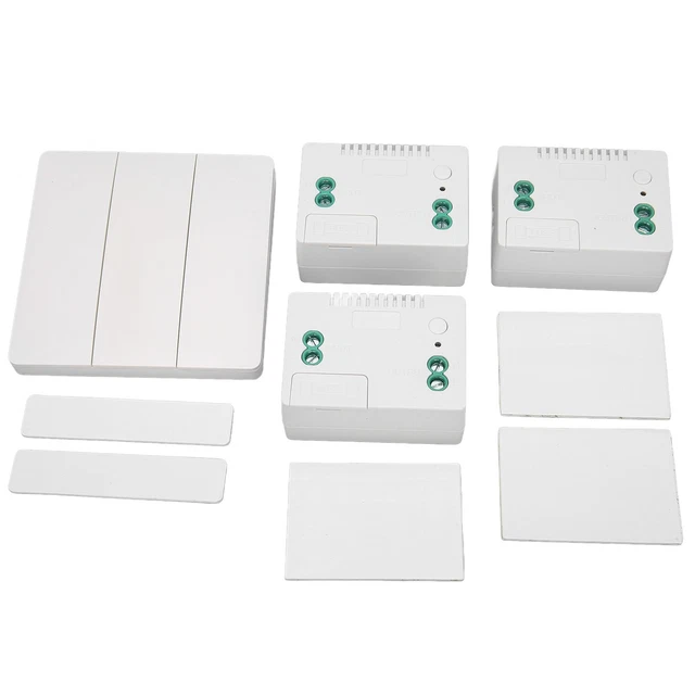 WIRELESS LIGHT SWITCH Kit 3 Gang Self Powered Remote Wall Switch With ...