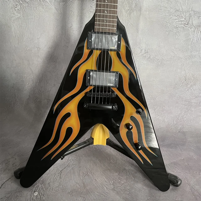 FLYING V ELECTRIC Guitar Black Body 6 String Factory 2EMG Pickup Black ...