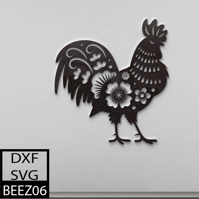 COQ AVEC FLEURS clipart Dxf fichier de découpe laser pour design cnc ...