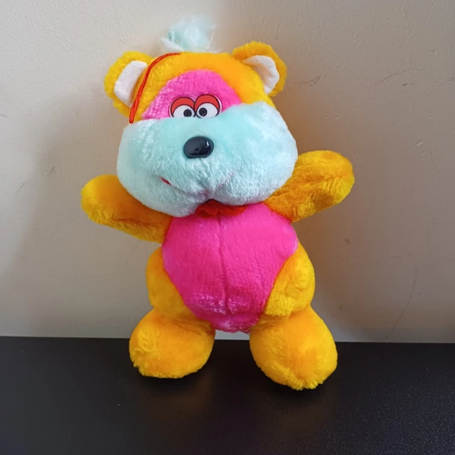 VINTAGE PLAYMAKERS ORANGE Pink & Blue Teddy Bear Tufty Hair 90's Soft ...