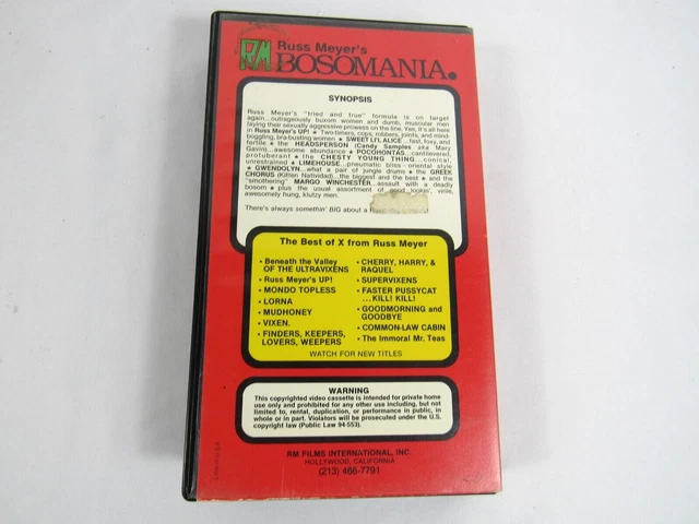 RUSS MEYER BOSOMANIA UP! VHS Movie Margo Winchester RM Films £37.71 ...