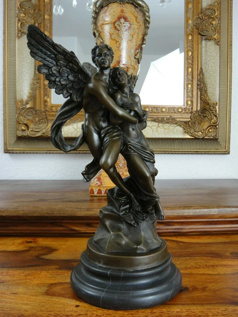 BRONZE STATUE AMOR Psyche Marmor Engel Jungfrau Luxus Skulptur Antik ...