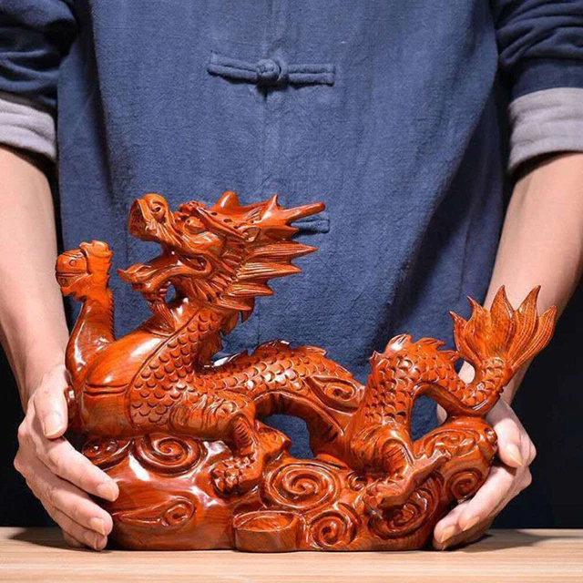 HOLZ DRACHEN STATUE New Year Figur Chinesische Fengshui Dekorationen ...