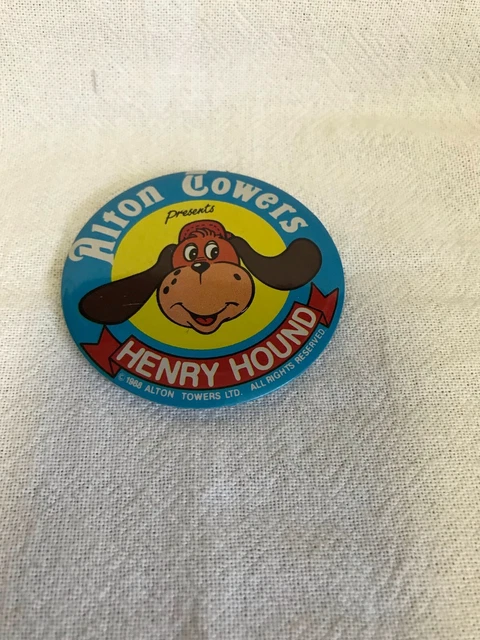 ALTON TOWERS THEME park Henry Hound 1988 button badge Merlin £9.95 ...
