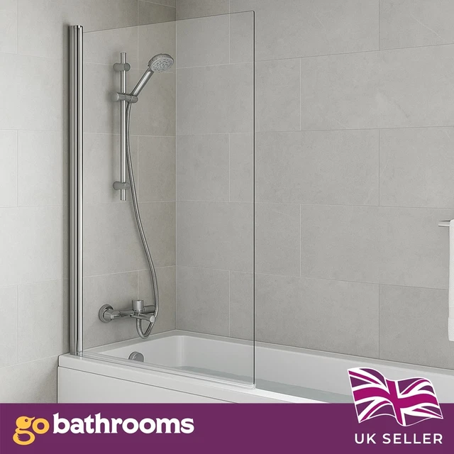 600MM BATH SCREEN Frameless Over Bath Shower 6mm Screen Easy Clean ...