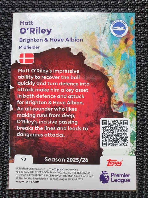TOPPS PREMIER LEAGUE 2025/26 Karte Matt O’Riley 90 Brighton & Hove ...