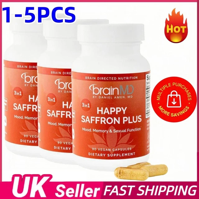 HAPPY SAFFRON PLUS Vegan Capsules 90-Count with Saffron, Curcumin Zinc ...