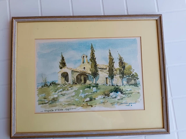 TABLEAU AQUARELLE AVEC cadre en bois doré Fait à la main, 31cmX40cm, très ancien EUR 65,00 ...