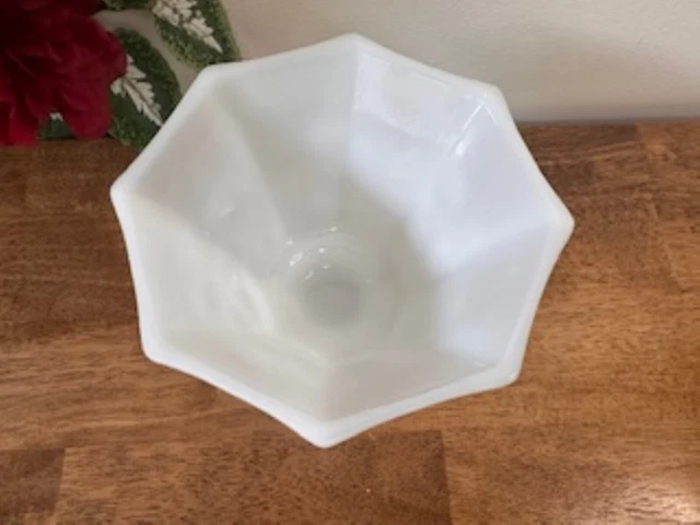 VINTAGE MILK GLASS Octagonal Pedestal Bowl Grape Vine Embossed Fruit ...