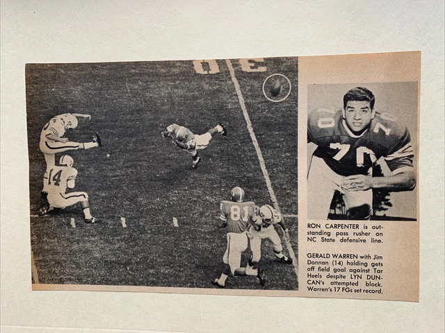 RON CARPENTER GERALD Warren NC State UNC 1968 S&S Football Pictural CO ...