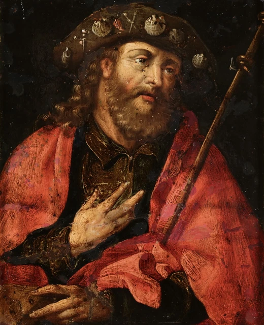 17TH CENTURY FLEMISH OLD MASTER OIL ON COPPER PANEL - PORTRAIT OF SAINT ...