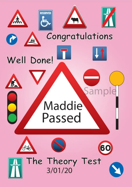 CONGRATULATIONS CARD FOR passing theory test pink one £3.50 - PicClick UK