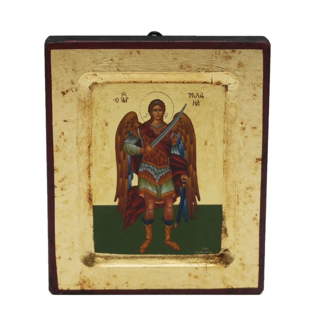 GREEK RUSSIAN ORTHODOX Handmade Wood Icon Archangel Michael 12.5x10cm £ ...