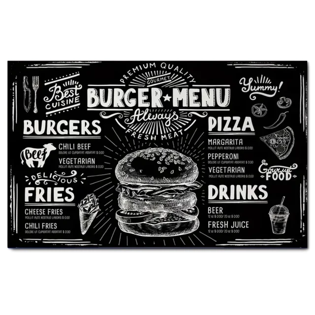 BURGER MENU BLACKBOARD Style Burger Van, Cafe Printed On Sheet Metal ...