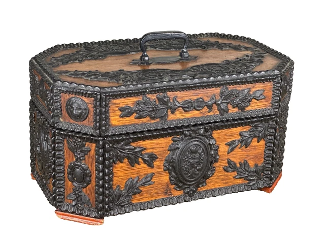 ANCIENNE BOITE À secret coffret Parisien bois Gutta-Percha dédicace 19e ...