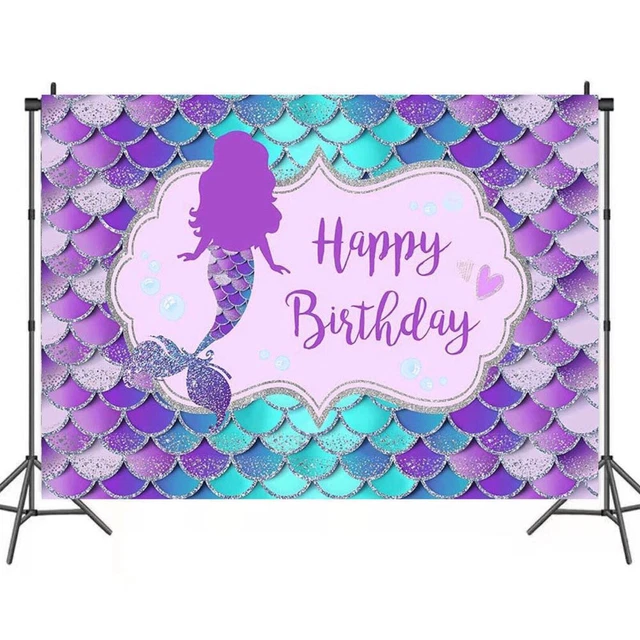 HAPPY BIRTHDAY BACKDROP Banner, Mermaid Photo Background Vinyl Party ...