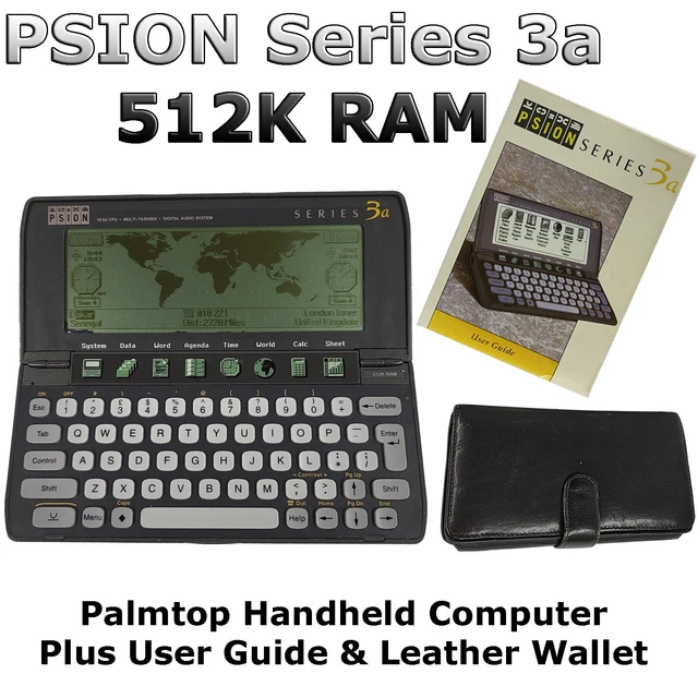 VINTAGE PSION SERIES 3a PDA 512k Palmtop Computer + Wallet + User Guide ...