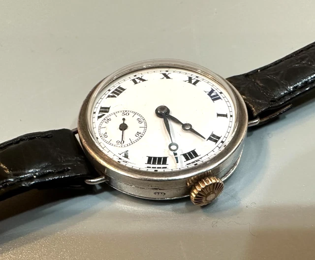 STERLING SILVER TRENCH SWISS MENS WATCH, WW1 PERIOD 1910-20s, 33mm by ...
