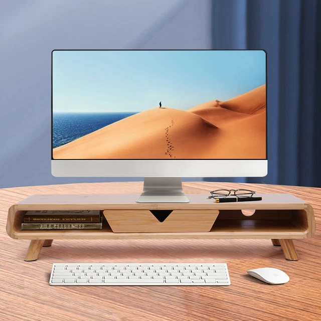 2 TIER BAMBOO Desktop Monitor Riser Computer Laptop PC Plinth Stand ...
