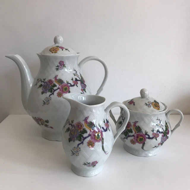 BERNARDAUD LIMOGES DÉCOR Bengali Oiseau Paradis Cafetière Pot à lait ...