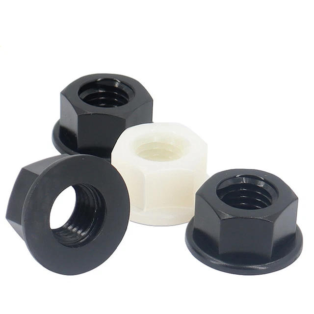 BLACK WHITE NYLON Plastic Hexagon Nuts With Flange M3 M4 M5 M6 M8 M10 M12 EUR 5,16 - PicClick FR
