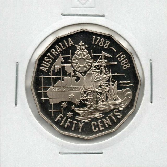 AUSTRALIAN PROOF: 1988 50 Cent Bicentennial First Fleet Coin In 2X2 ...