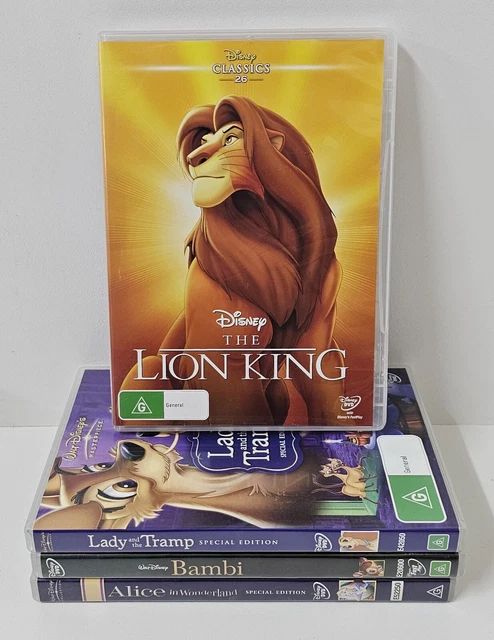 DISNEY DVD LADY And The Tramp Bambi Alice In Wonderland The Lion King ...