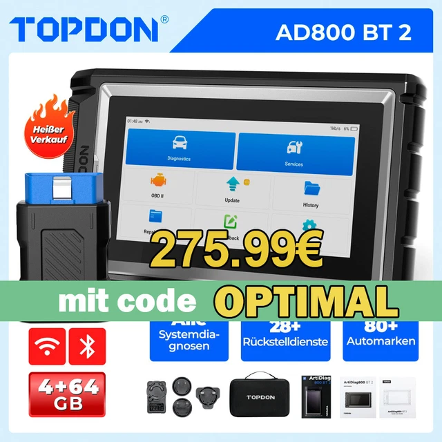 🔥TOPDON AD800 BT 2 Profi KFZ Diagnosegerät Auto OBD2 Scanner ALLE ...