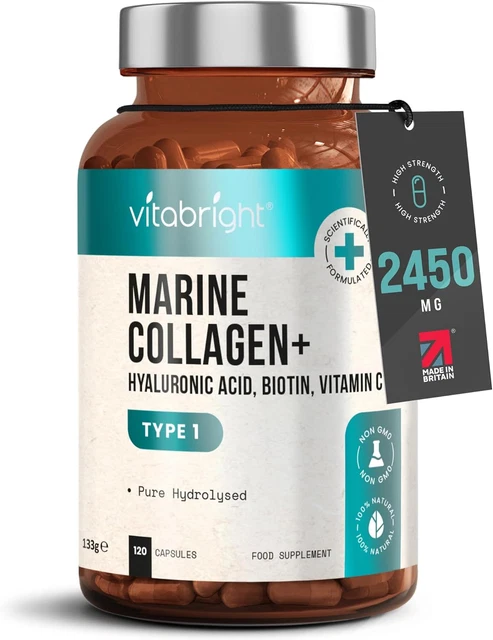PURE MARINE COLLAGEN Capsules With Hyaluronic Acid Vitamin C, 2450mg Hydrolysed £20.13 - PicClick UK