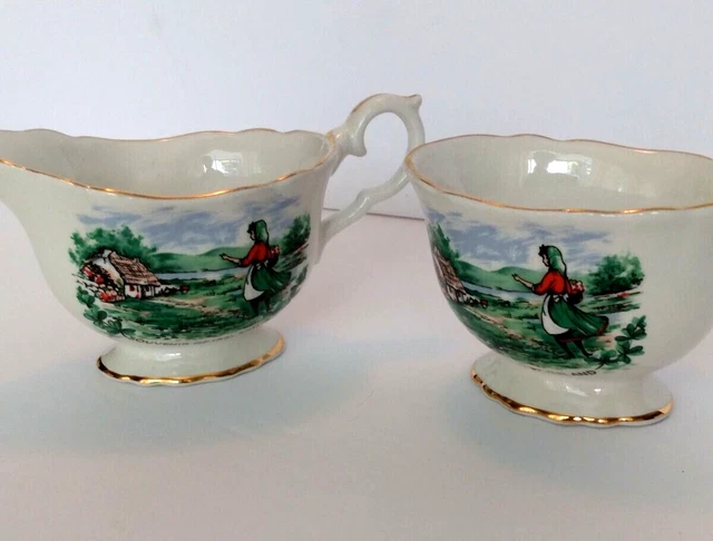 VINTAGE JAMES KENT England OLD FOLEY COUNTRY SCENE Set Creamer Sugar ...