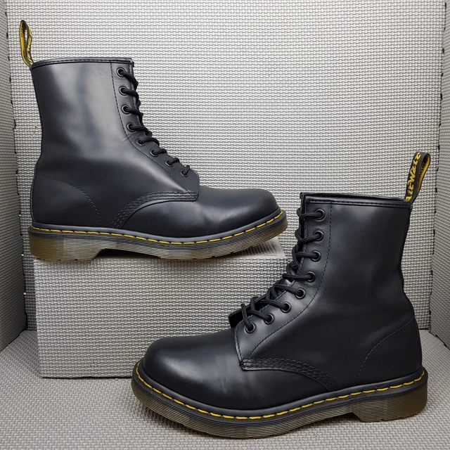 DR DOC MARTENS Boots UK Size 7 Black Smooth Leather Lace Up Polished ...