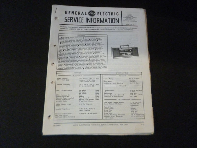 ORIGINAL SERVICE MANUAL Schaltplan General Electric Models 7-2925A EUR ...