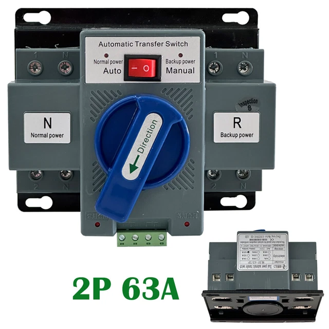 2P 63A AUTOMATIC Transfer Switch Dual Power Generator Changeover Switch ...
