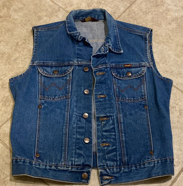 RARE WRANGLER MENS Western Cowboy Denim Vest Unlined USA Rodeo Trucker ...