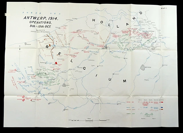 LARGE WW1 MAP Antwerp 1914 Military Operations Chart British Troops German Corps EUR 139,18 ...